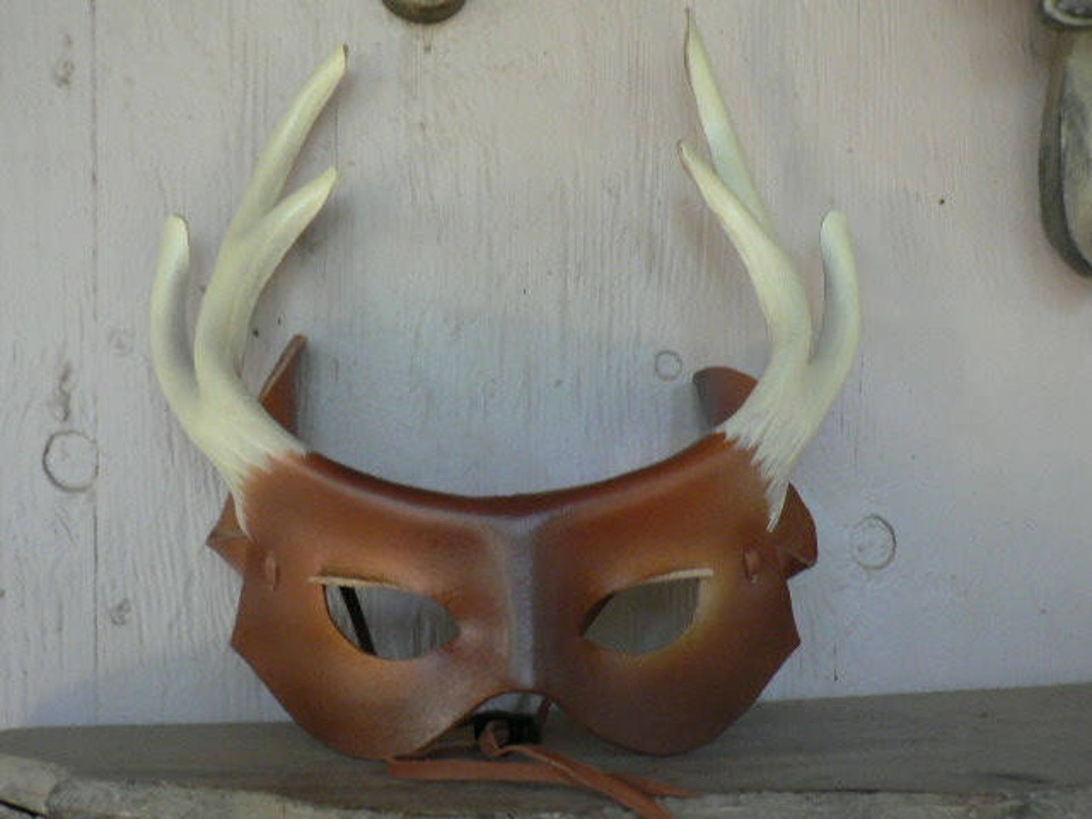 Deer Mask, Leather Mask, White Tail Deer With Antlers, Nature Greenman ...