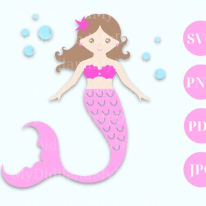 Cute Mermaid Svg Cut File, Instant Download, Mermaid Svg, Summer, Sea ...