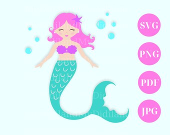Mermaid Svg Cut File, Cute Mermaid Svg Png, Clip Art, Mermaid Clipart ...