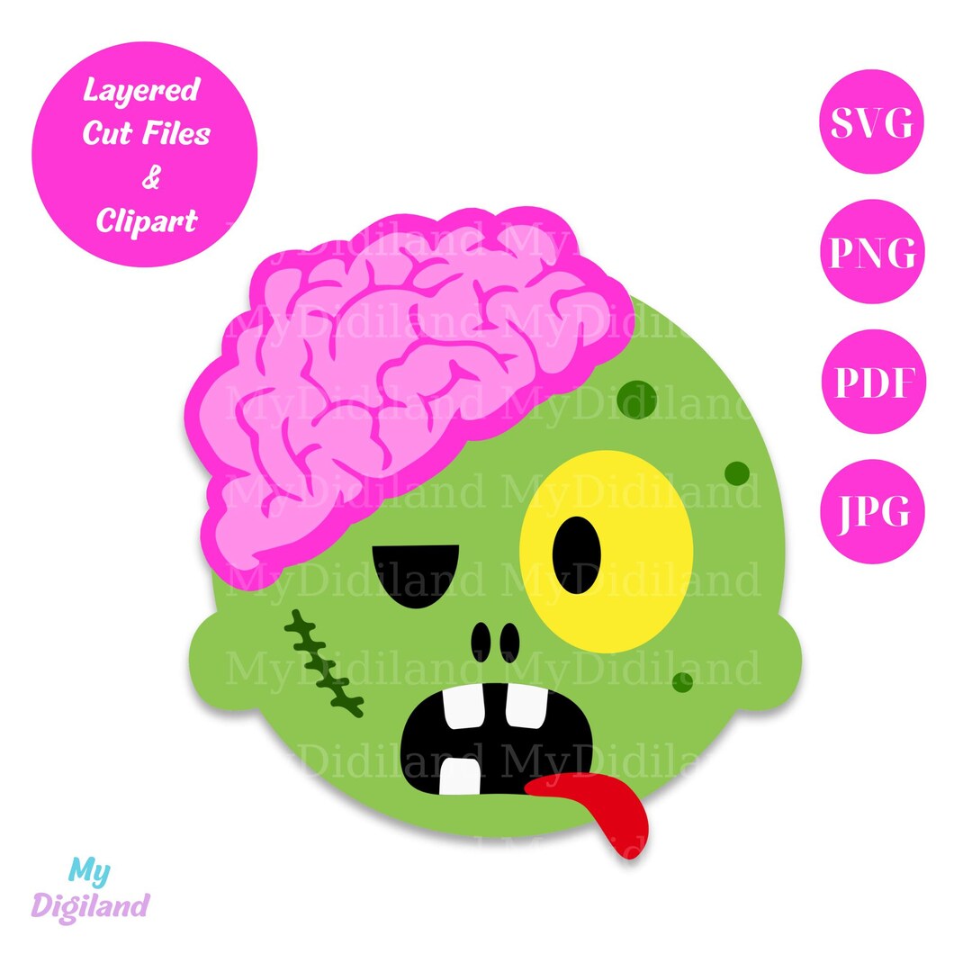 Zombie Face Svg & Clipart, Cute Halloween Zombie Layered File, Monster ...