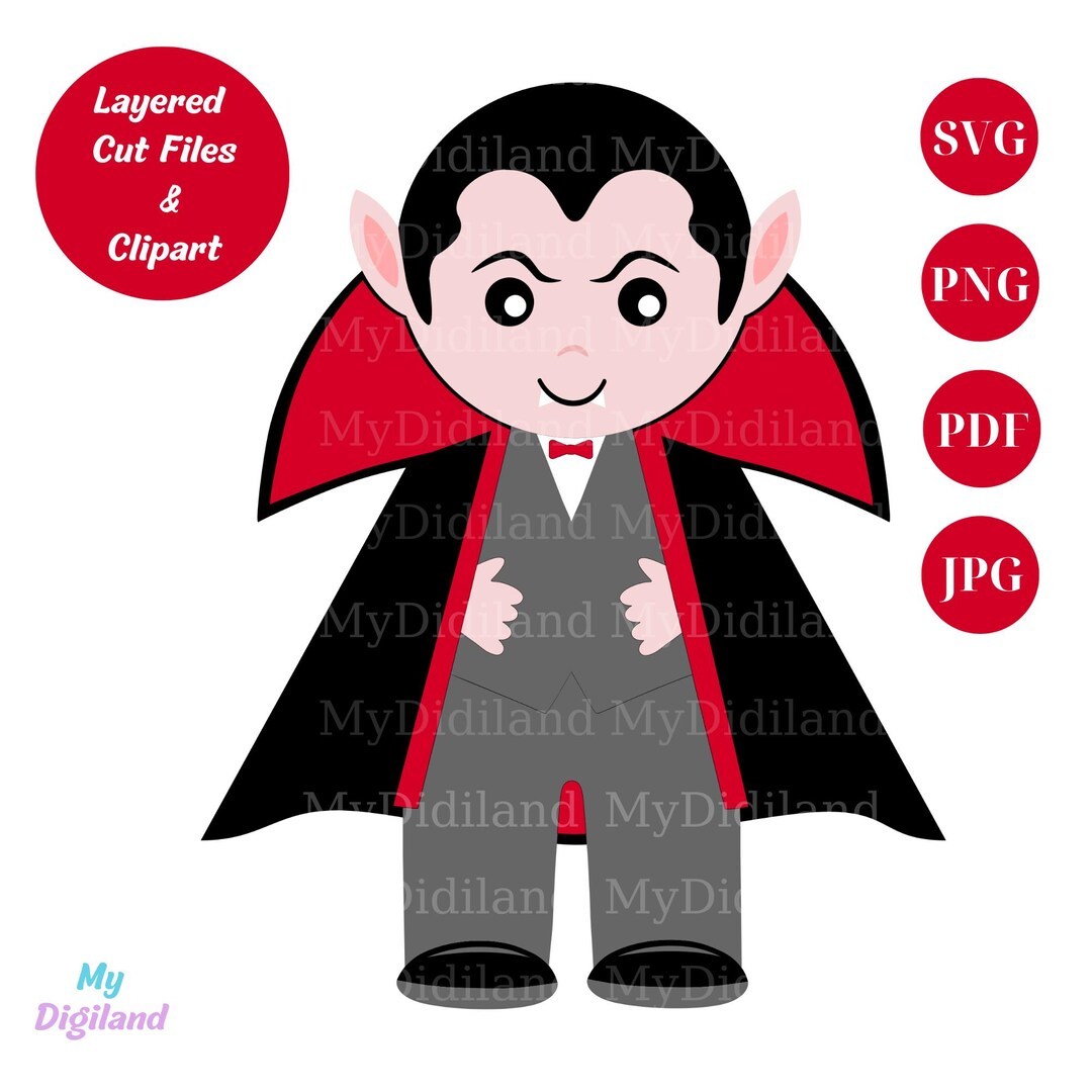 Cute Dracula Svg & Clipart, Halloween Cut Files, Vampire Svg, Kids ...