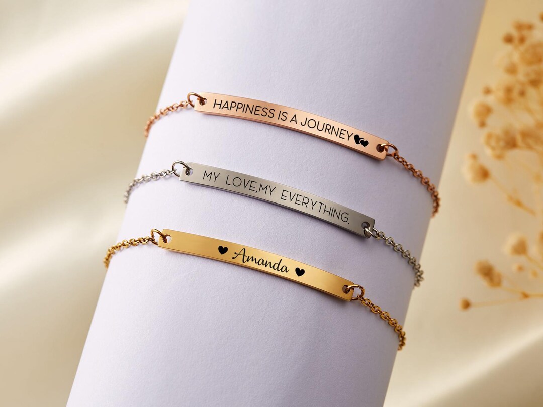 Personalized Tiny Bar Bracelets for Women,engraved Bar Bracelets for ...