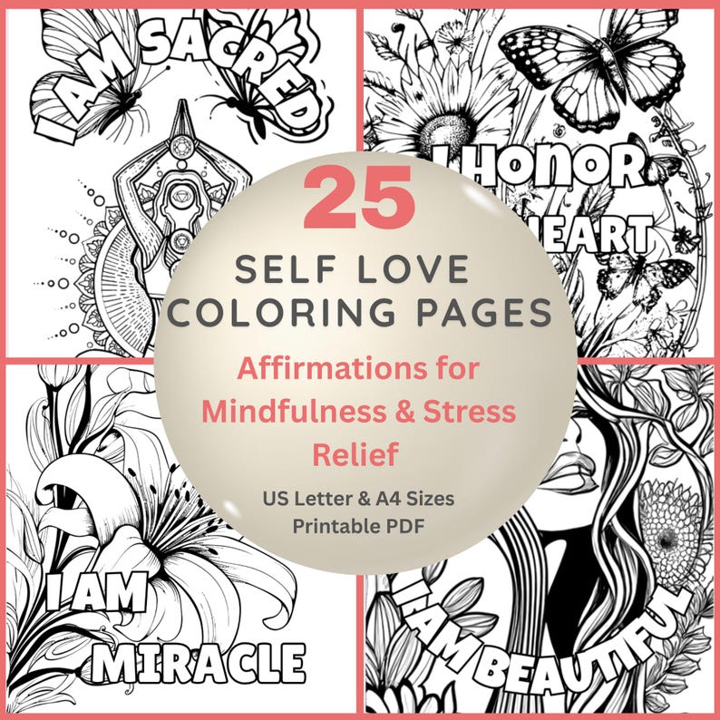 25 Self Love Coloring Pages: Adult Coloring Book With Affirmations for ...