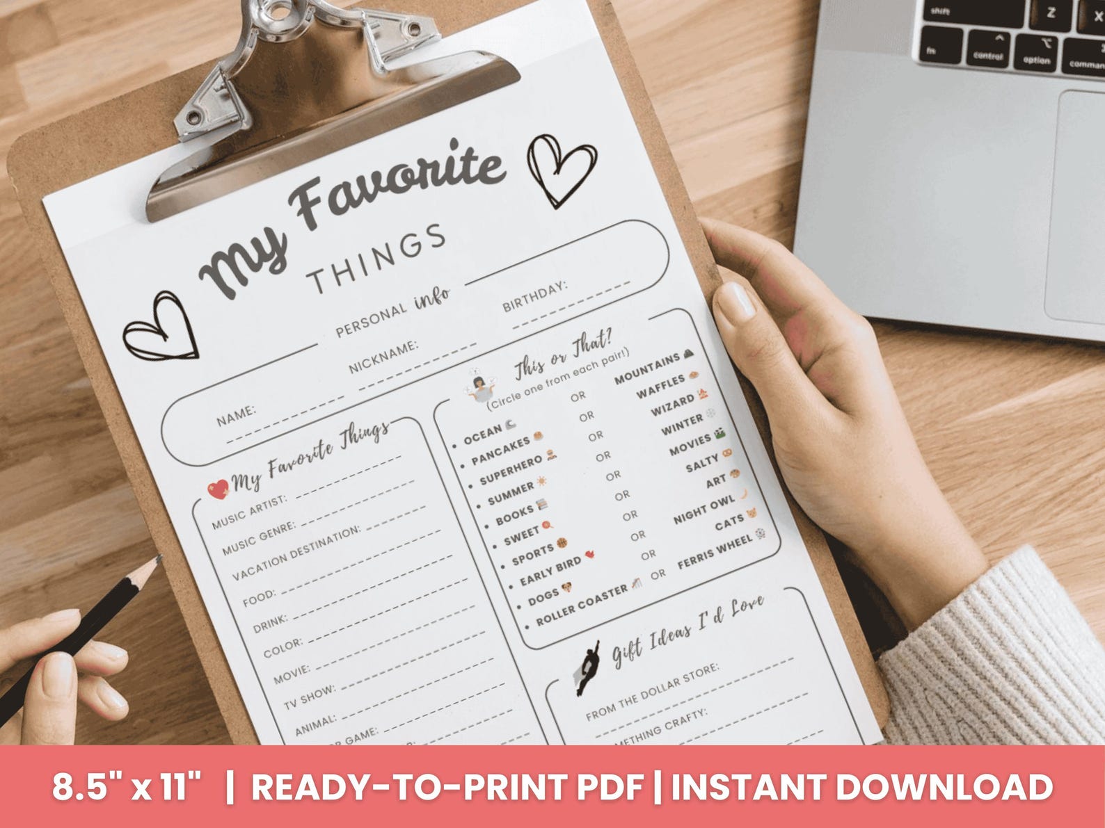 Favorite Things List Printable - My Favorite Things Survey, Get to Know ...