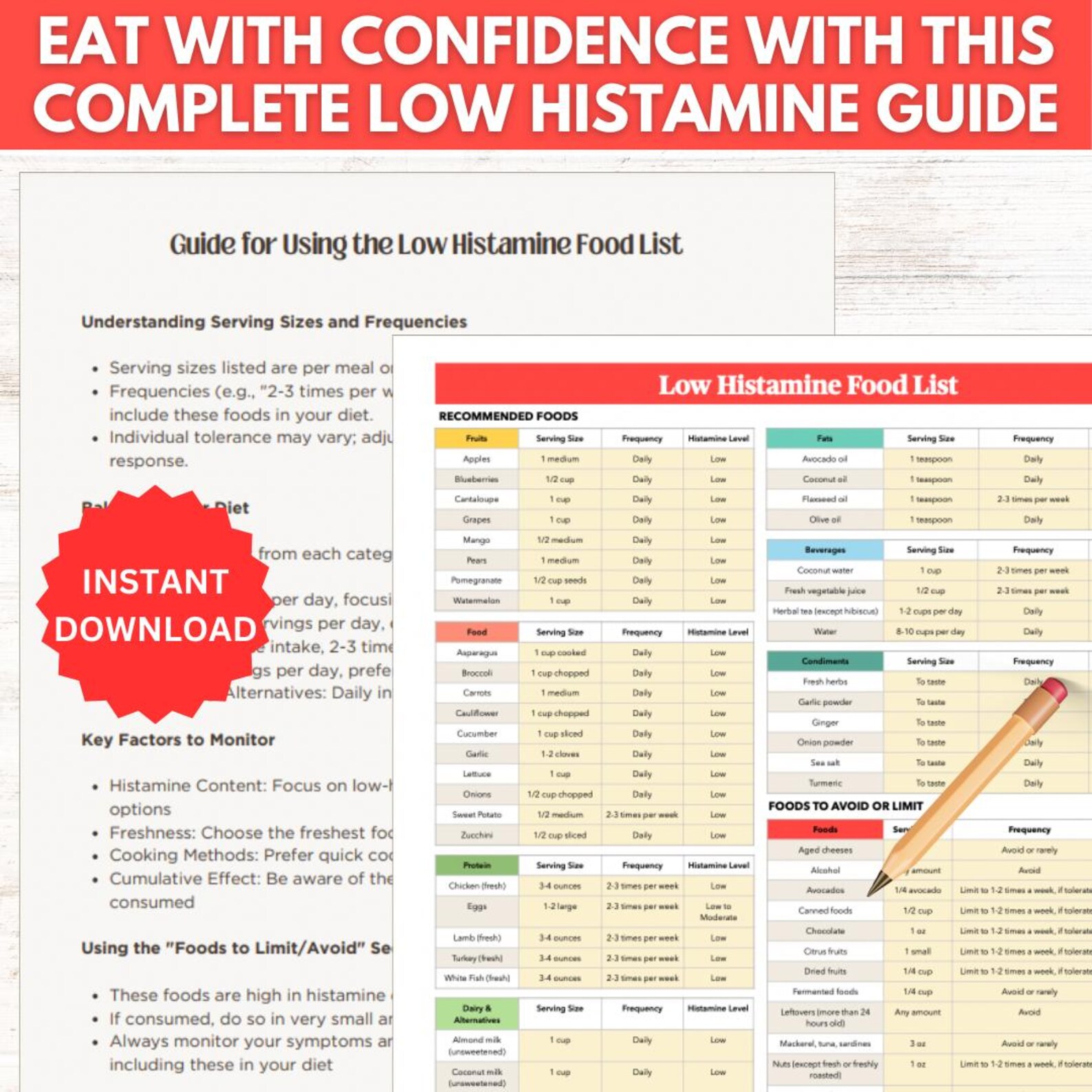 Low Histamine Food List: Printable Low Histamine List With Low ...