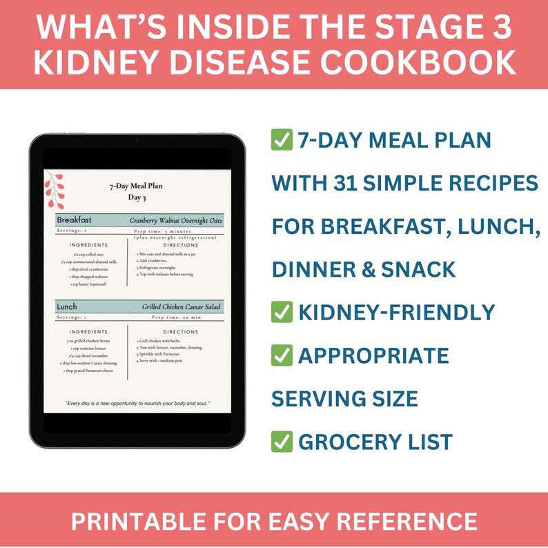 Renal Diet Cookbook | Stage 3 Kidney Diet Recipes, CKD 7-day Meal Plan ...