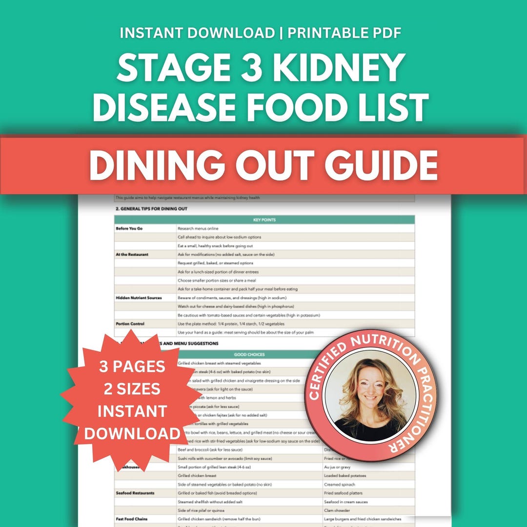 Stage 3 Kidney Disease Food List for Dining Out: Printable Dining Out ...