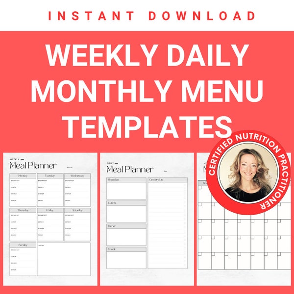 Free Weekly Menu Template - Etsy