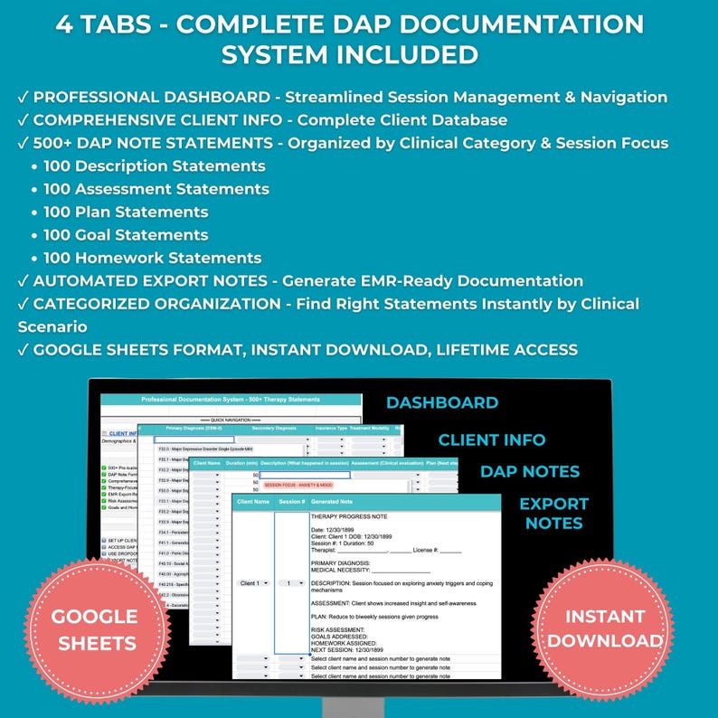 DAP Notes Template - 500+ DAP Statements, Google Sheets Progress Notes ...