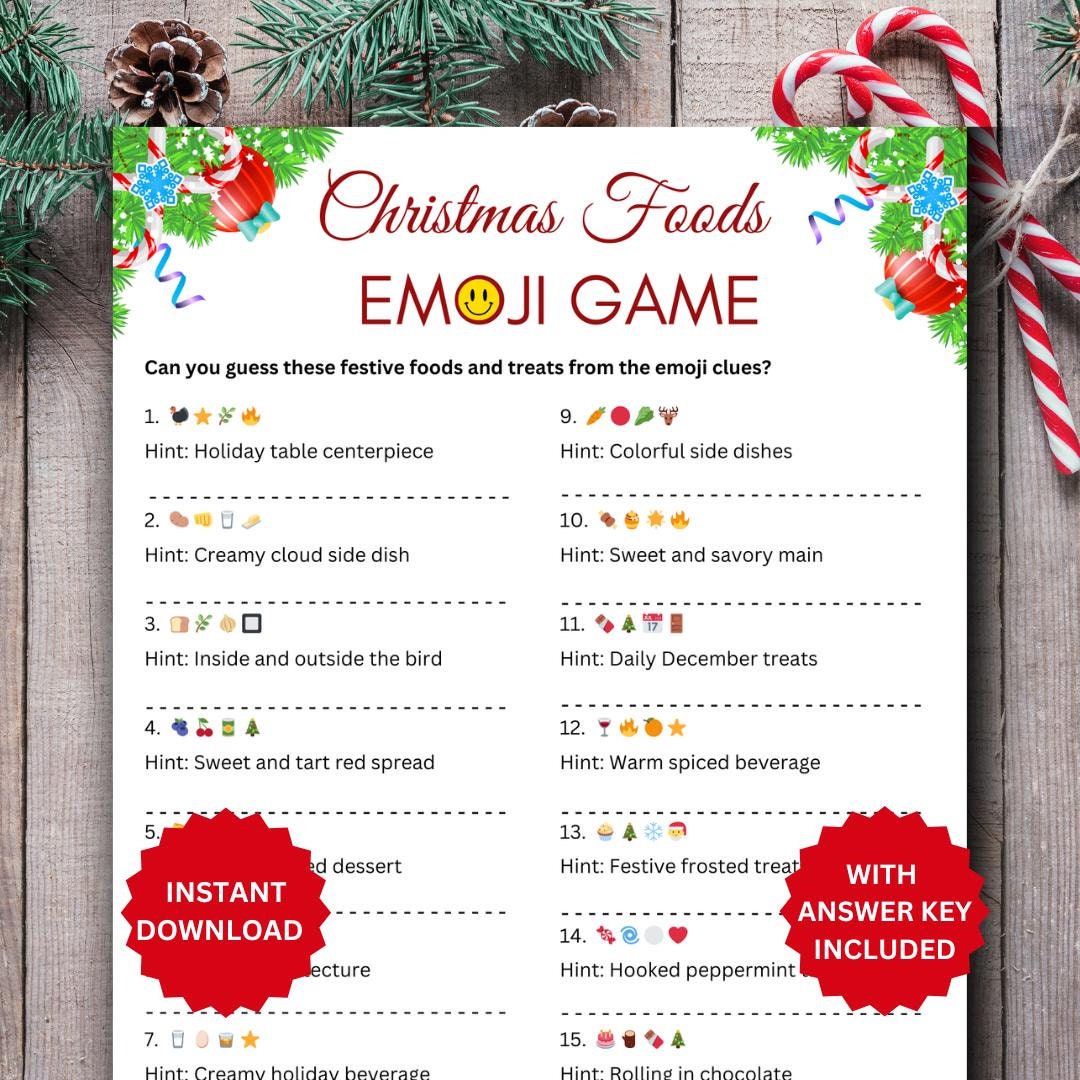Christmas Emoji Game | Christmas Food Pictionary | Holiday Party Game ...