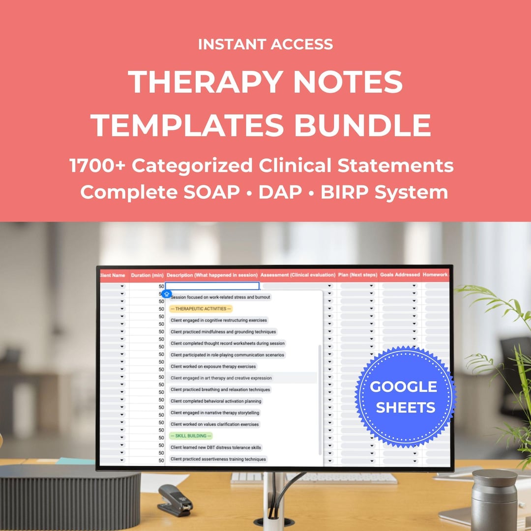 Therapy Notes Templates Bundle - 1700+ SOAP, DAP & BIRP Statements ...