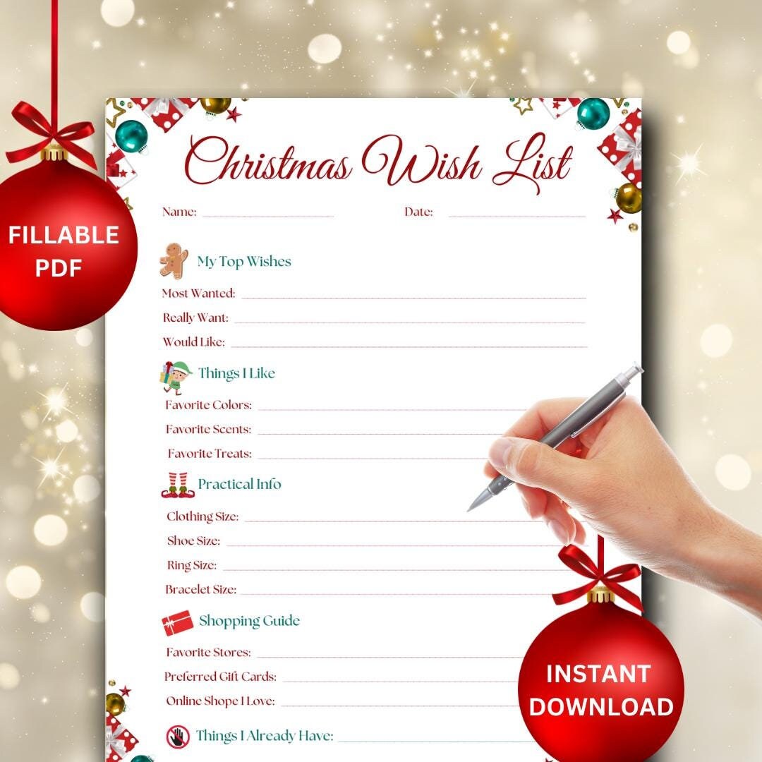 Christmas Wish List and Secret Santa Survey 2025 - Fillable & Printable ...