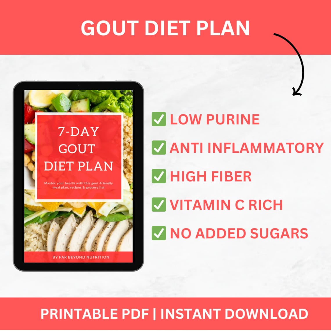 Gout Diet Plan: 7-day Gout Meal Plan With Low Purine Foods & Grocery ...