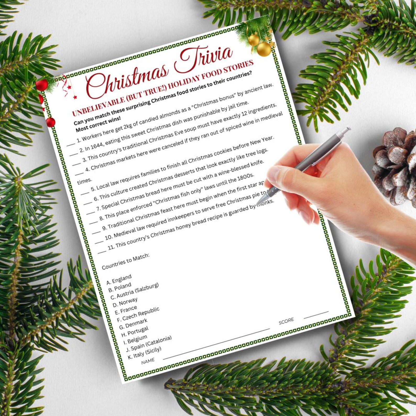 Christmas Trivia With Answer Sheet - Printable Office and Family Party ...