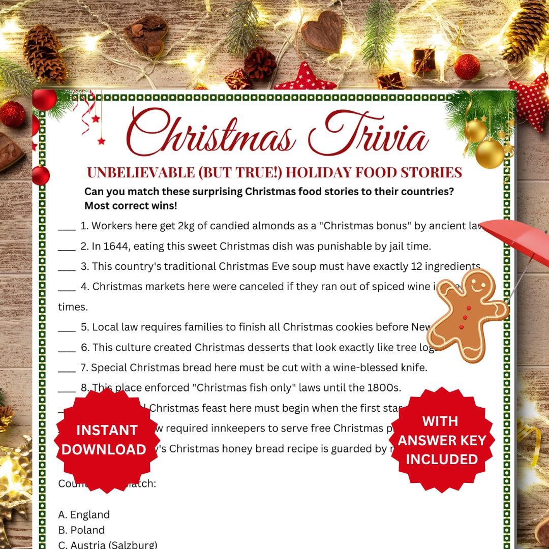Christmas Trivia With Answer Sheet - Printable Office and Family Party ...