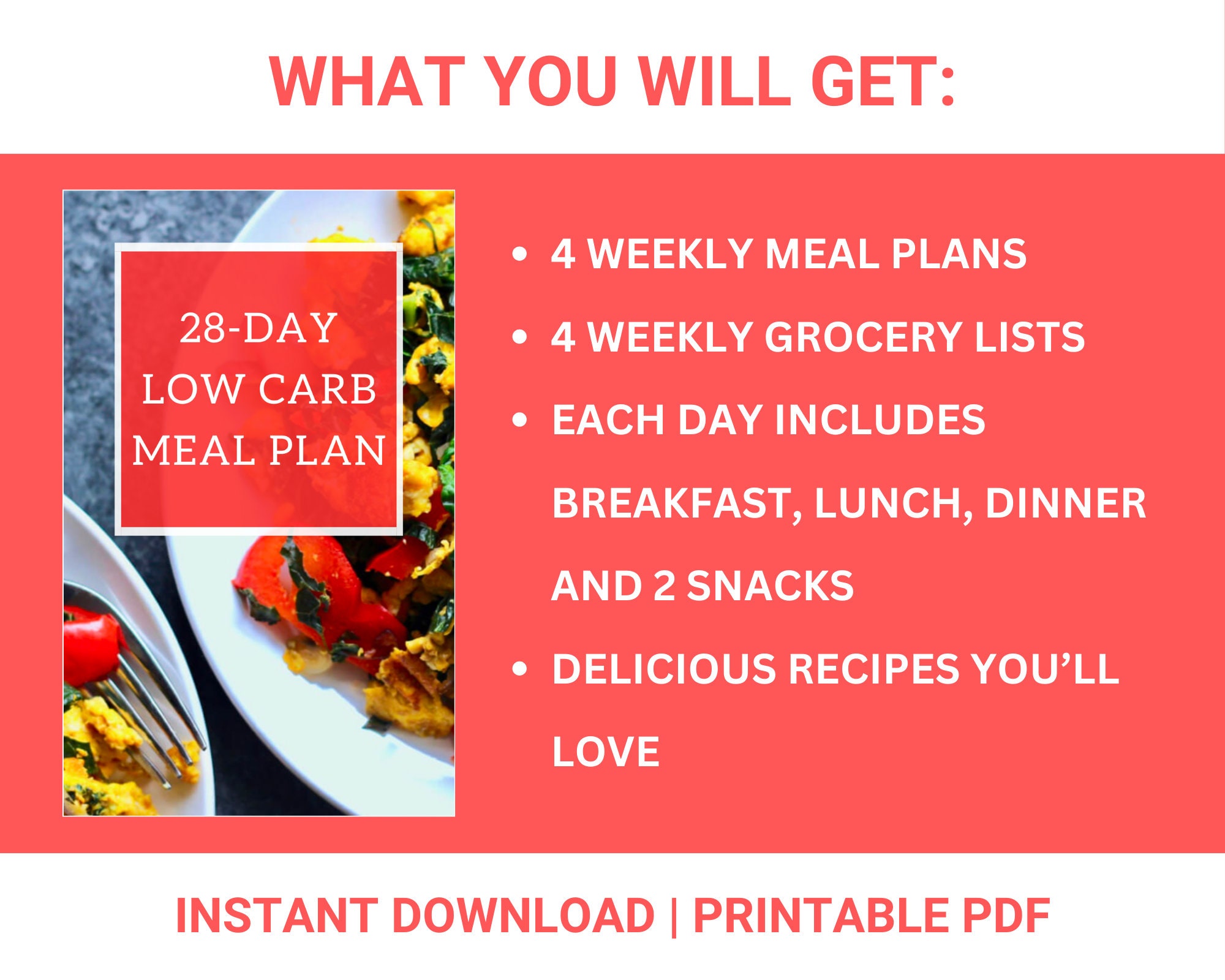 28 Day Low Carb Meal Plan Low Carb Foods Low Carb Healthy Recipes Meal Plan Pdf Grocery List