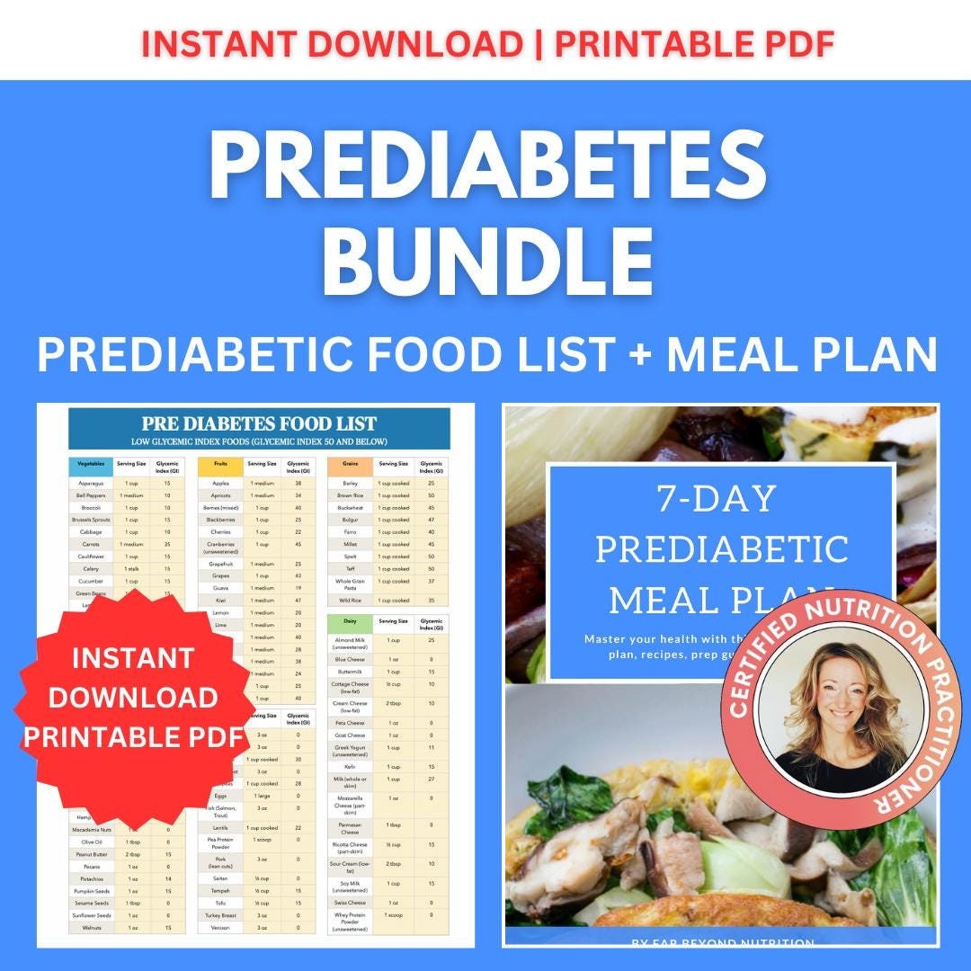 Pre Diabetic Meal Plan and Food List Bundle: 7 Day Low Glycemic Diet ...