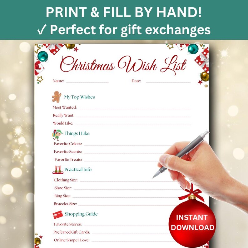 Christmas Wish List and Secret Santa Survey 2025 - Fillable & Printable ...