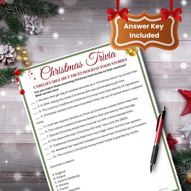 Christmas Trivia With Answer Sheet - Printable Office and Family Party ...