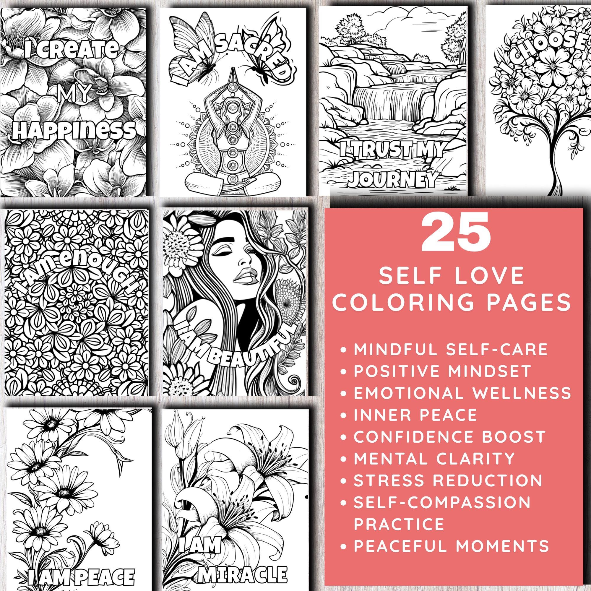25 Self Love Coloring Pages: Adult Coloring Book With Affirmations for ...