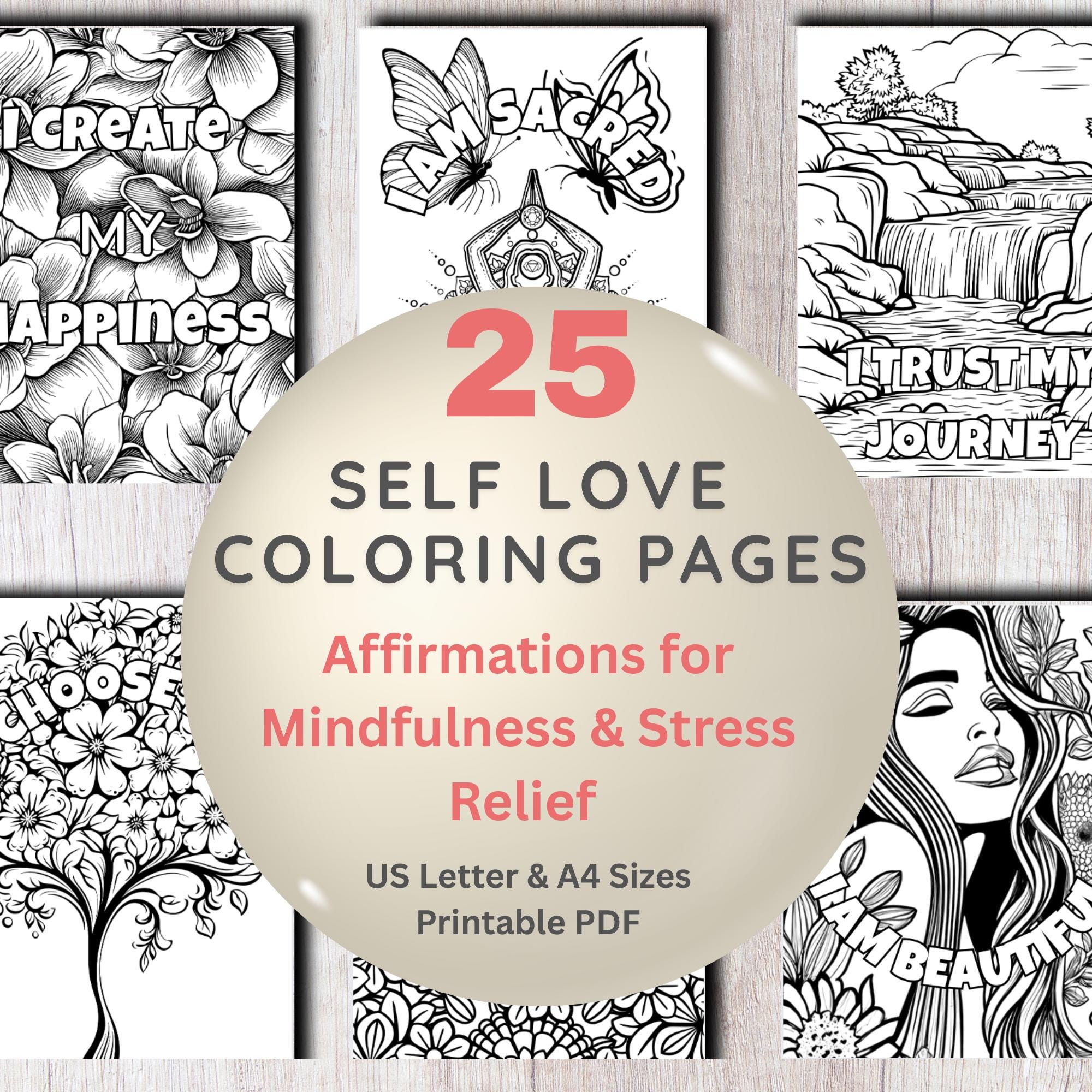 25 Self Love Coloring Pages: Adult Coloring Book With Affirmations for ...