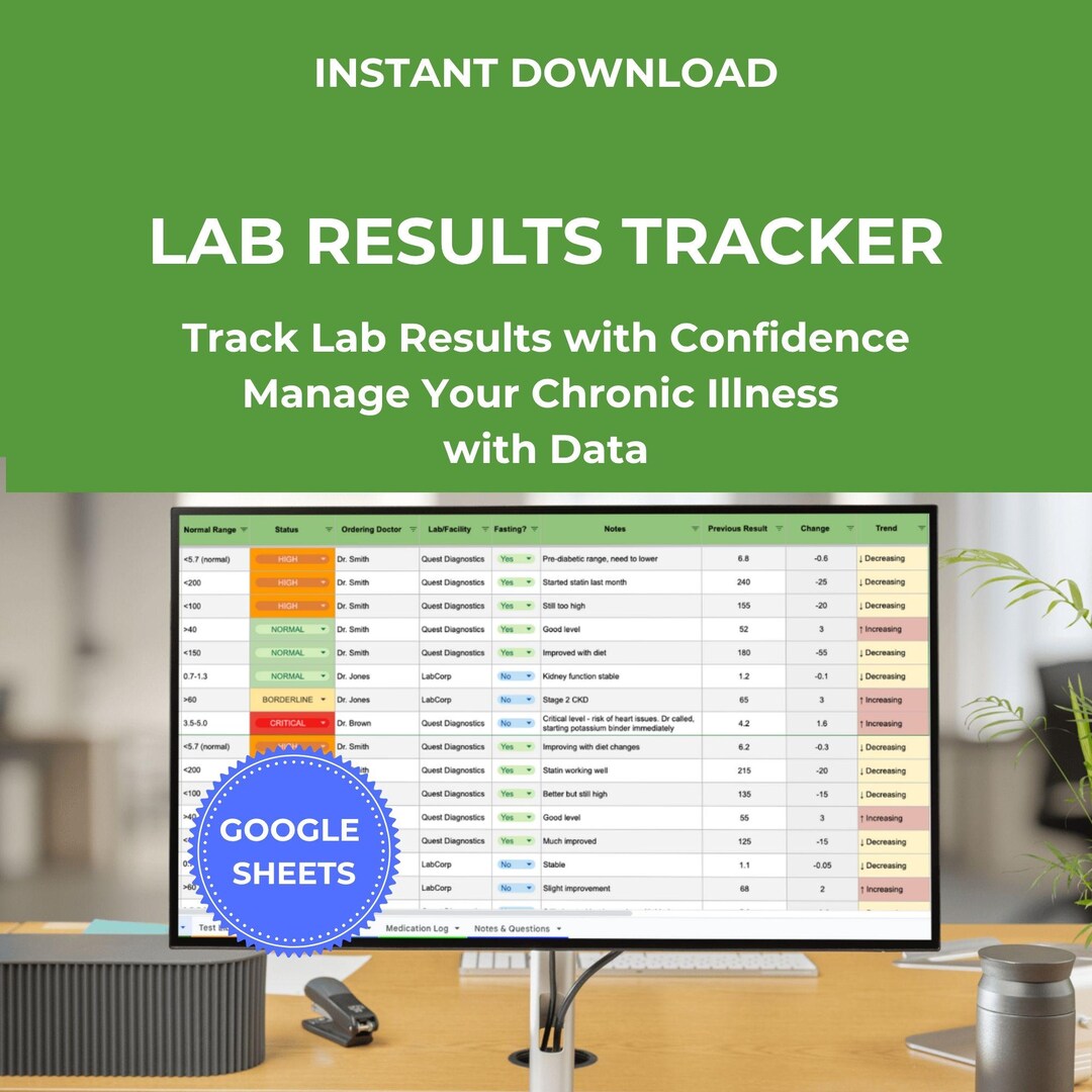 Lab Results Tracker: Blood Work and Medication Log Spreadsheet for ...