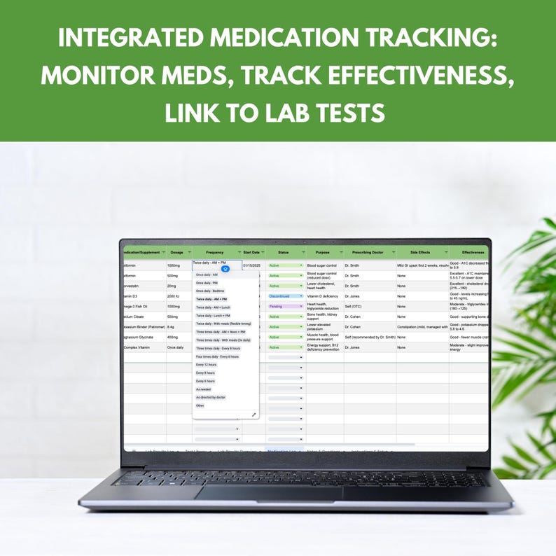 Lab Results Tracker: Blood Work and Medication Log Spreadsheet for ...
