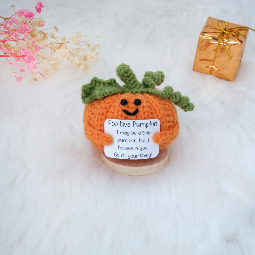 Positive Pumpkin, Crochet Emotional Support Pumpkin, Cute Crochet Desk ...