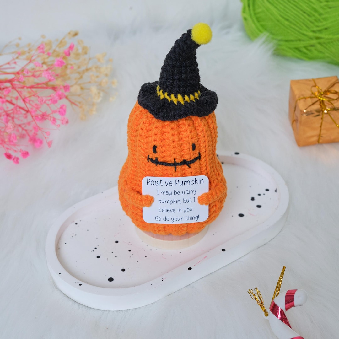 Halloween Crochet Emotional Support Pumpkin, Positive Pumpkin, Crochet ...