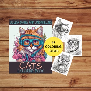 47 Scuba Diving and Snorkeling Cats Coloring Pages - Etsy
