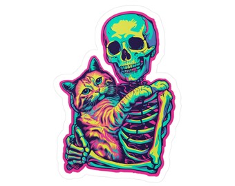 Skeleton Cat Sticker, Spooky Cat Vinyl Decal for Laptops, Water Bottles ...