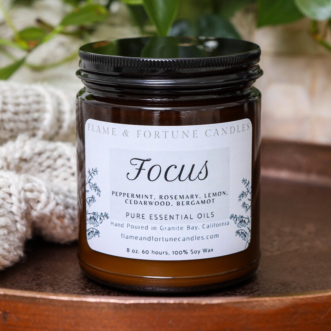 Focus Boost Aromatherapy Candle Natural Soy Wax With Peppermint ...