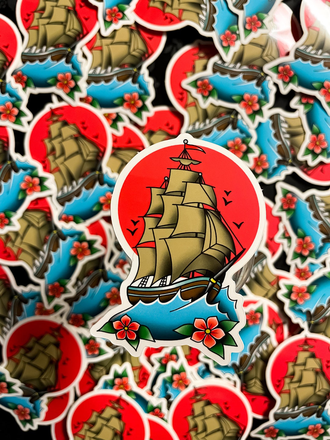 Old School Ship Tattoo Sticker | Clipper Ship | Sail Boat Sticker - Etsy
