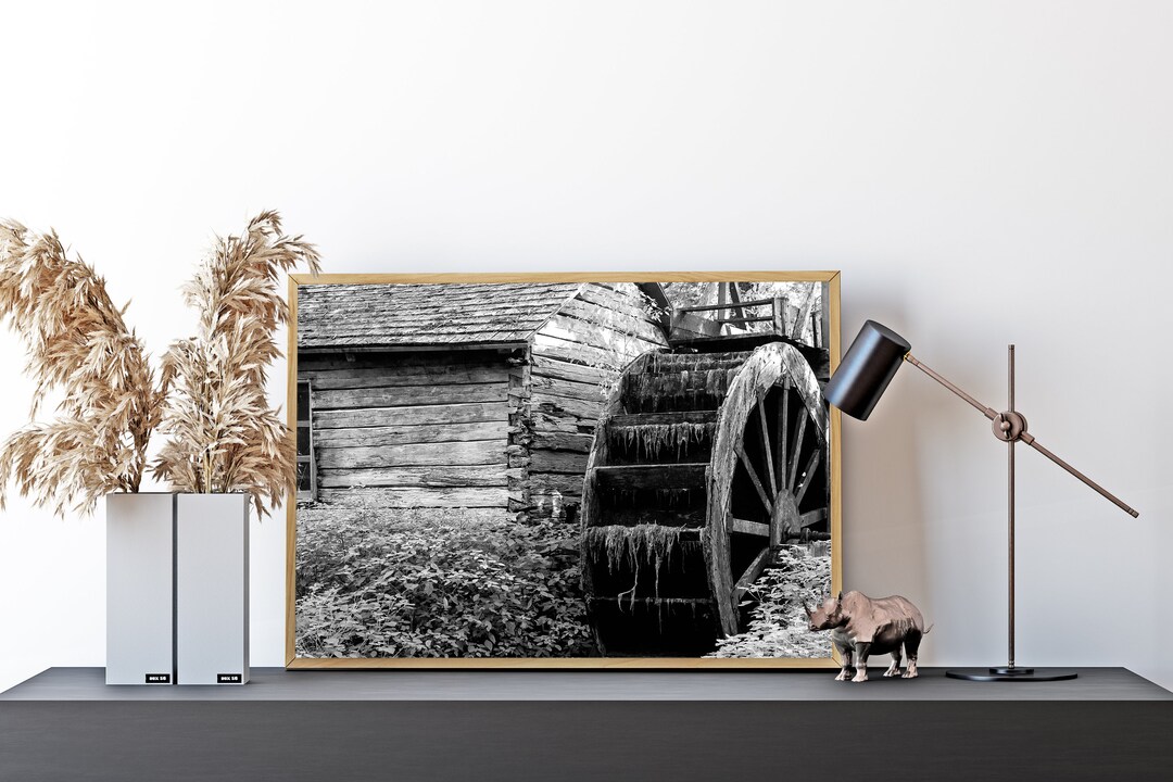 Wooden Building Print, Water Wheel Picture, Abandoned Mill Wall Art ...