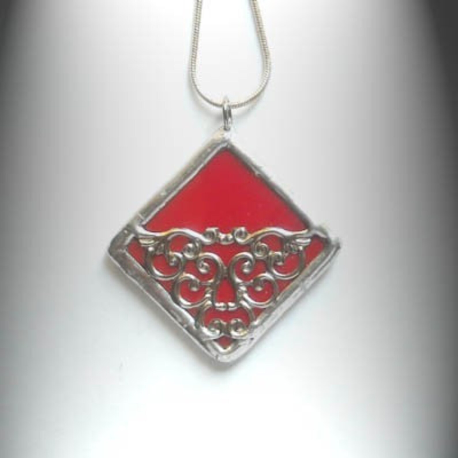 Red Stained Glass Filigree Pendant - Etsy