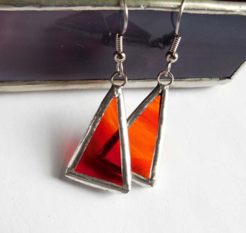 Red Streaky Stained Glass Earrings - Etsy