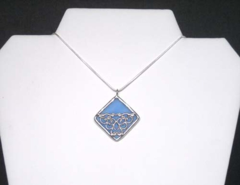 Blue Stained Glass Filigree Pendant - Etsy