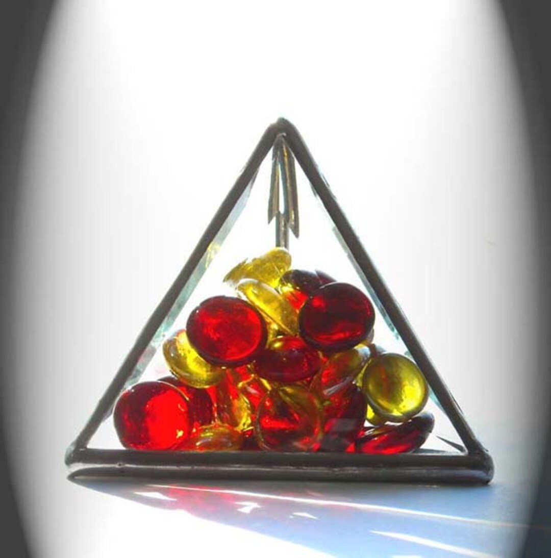 Beveled Glass Paperweight With Red and Yellow Glass Jewels - Etsy