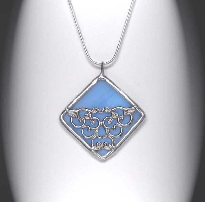 Blue Stained Glass Filigree Pendant - Etsy