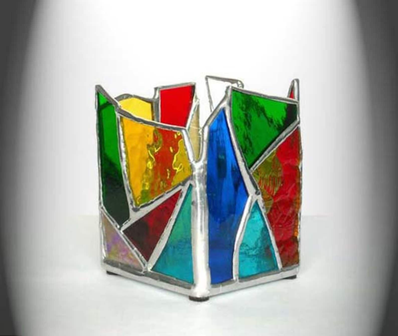 Multi-colored Stained Glass Candle Holder - Etsy