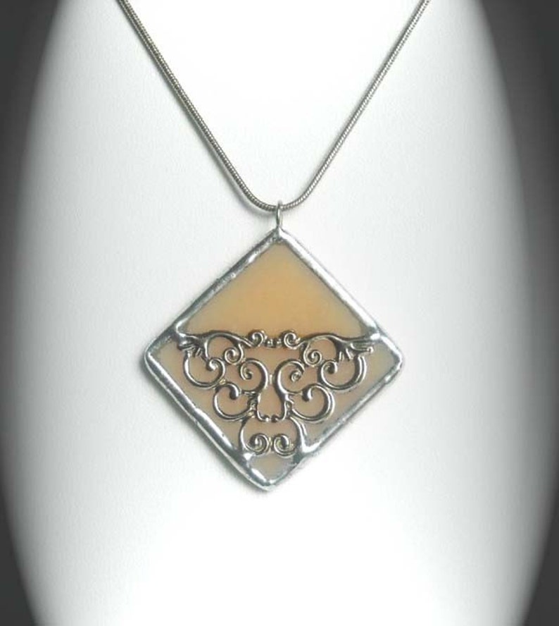 Beige Stained Glass Pendant With Filigree - Etsy