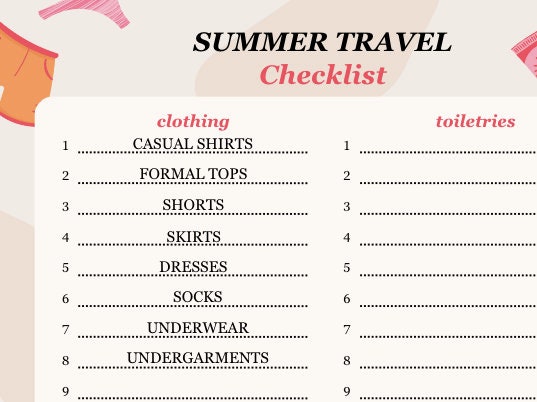 Summer Vacation Packing List - Etsy