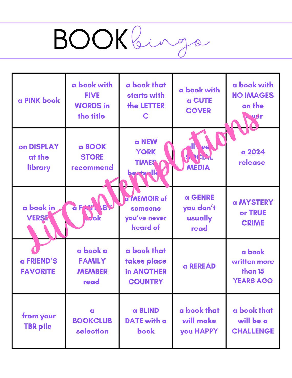 Book Bingo Printable - Etsy