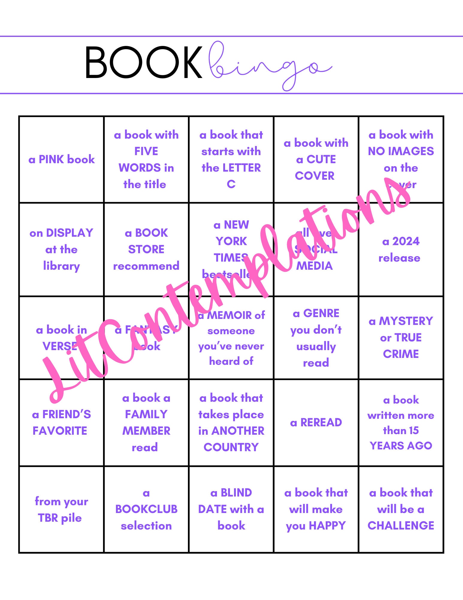 Book Bingo Printable - Etsy