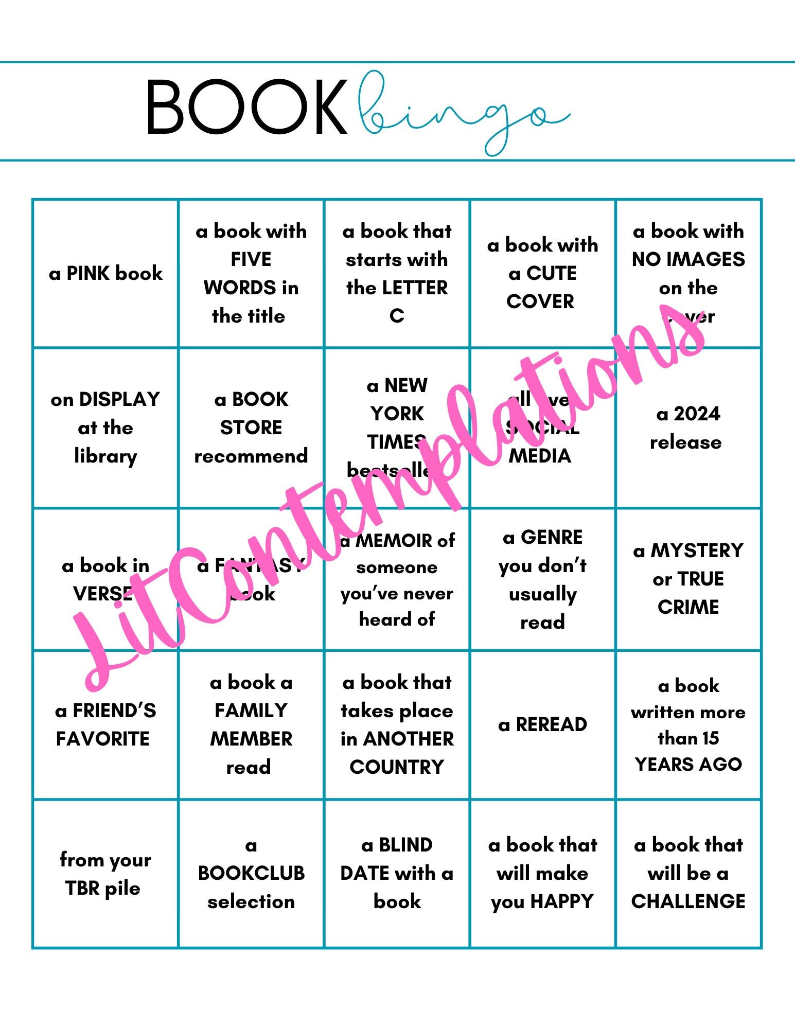 Book Bingo Printable - Etsy