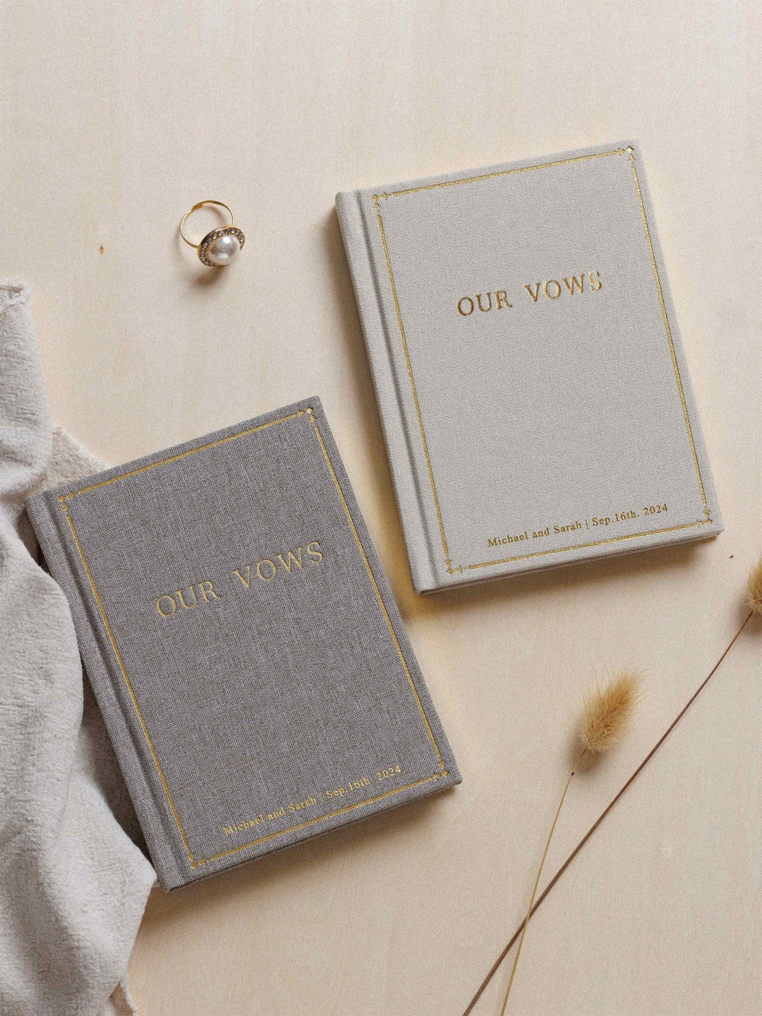 Custom Linen Vow Book Set, Wedding Vow Booklets, 2 Vow Books, Luxury ...