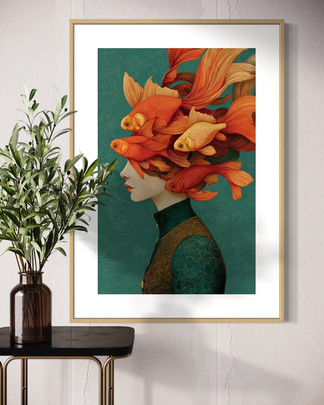 Printable Art, Goldfish Girl Surreal Art Print – Aquatic Dreams ...