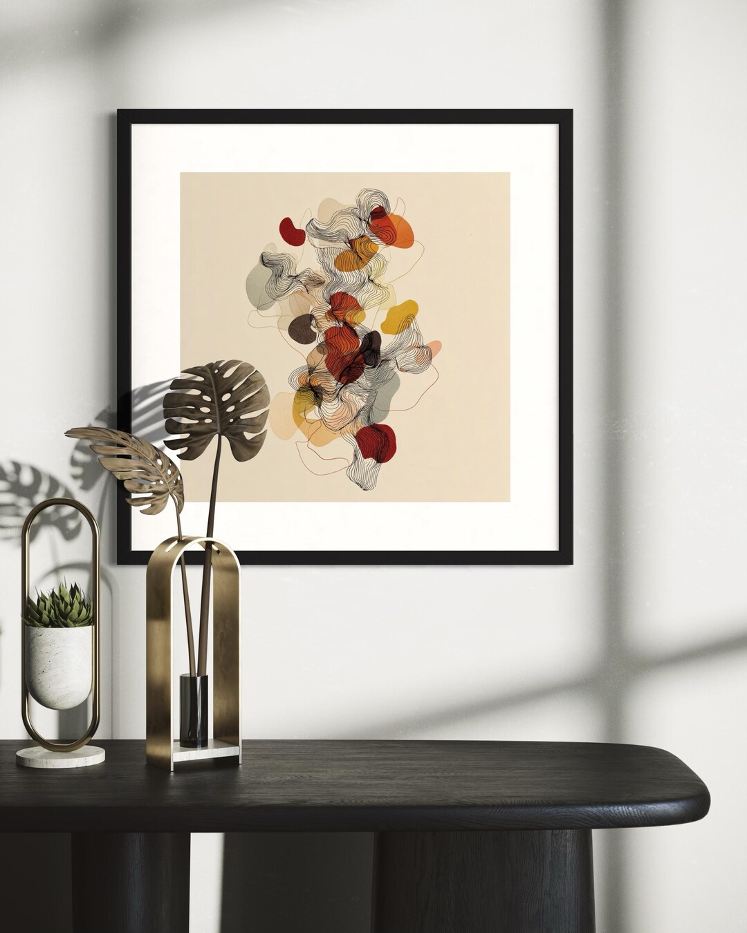 Abstract Line Art Print, Warm Neutral Color Block Wall Art (digital ...