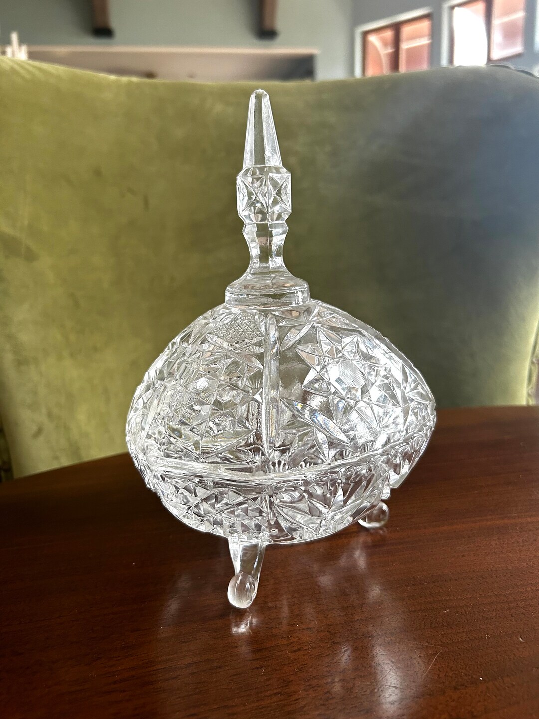 Vintage Pressed Glass Candy Dish With Lid: 1950s Elegant Home Decor - Etsy