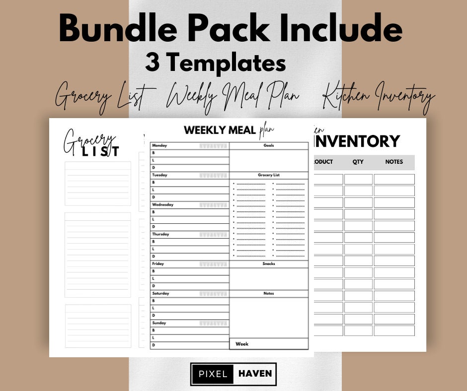Meal Planner Printable Weekly Food Diary Meal Tracker Menu Plan & Prep ...
